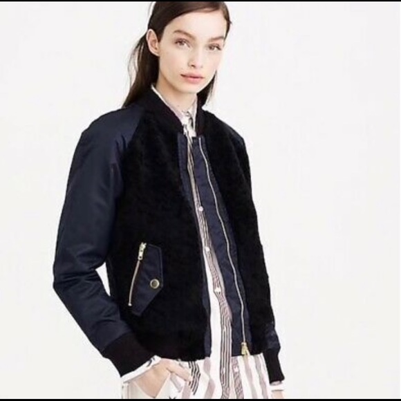 J. Crew | Jackets & Coats | J Crew Collection Navy Shearling Panel ...
